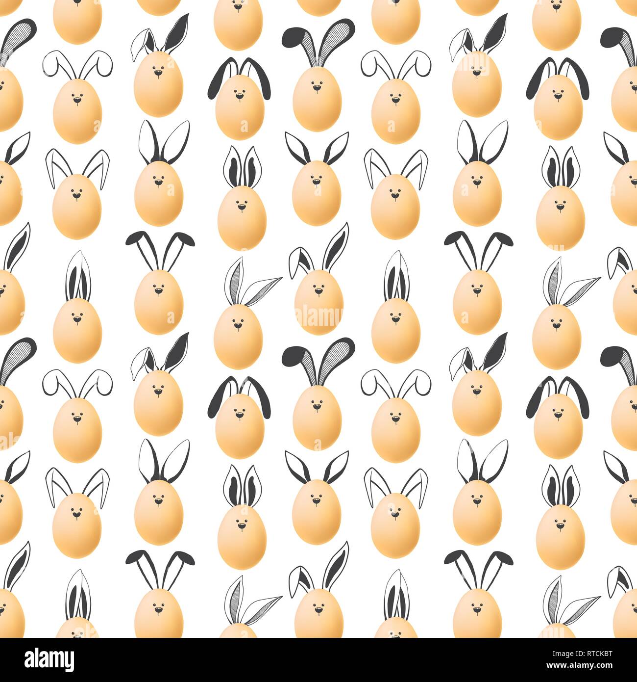 Seamless pattern with realistic eggs and hand drawn elements. Vector ...