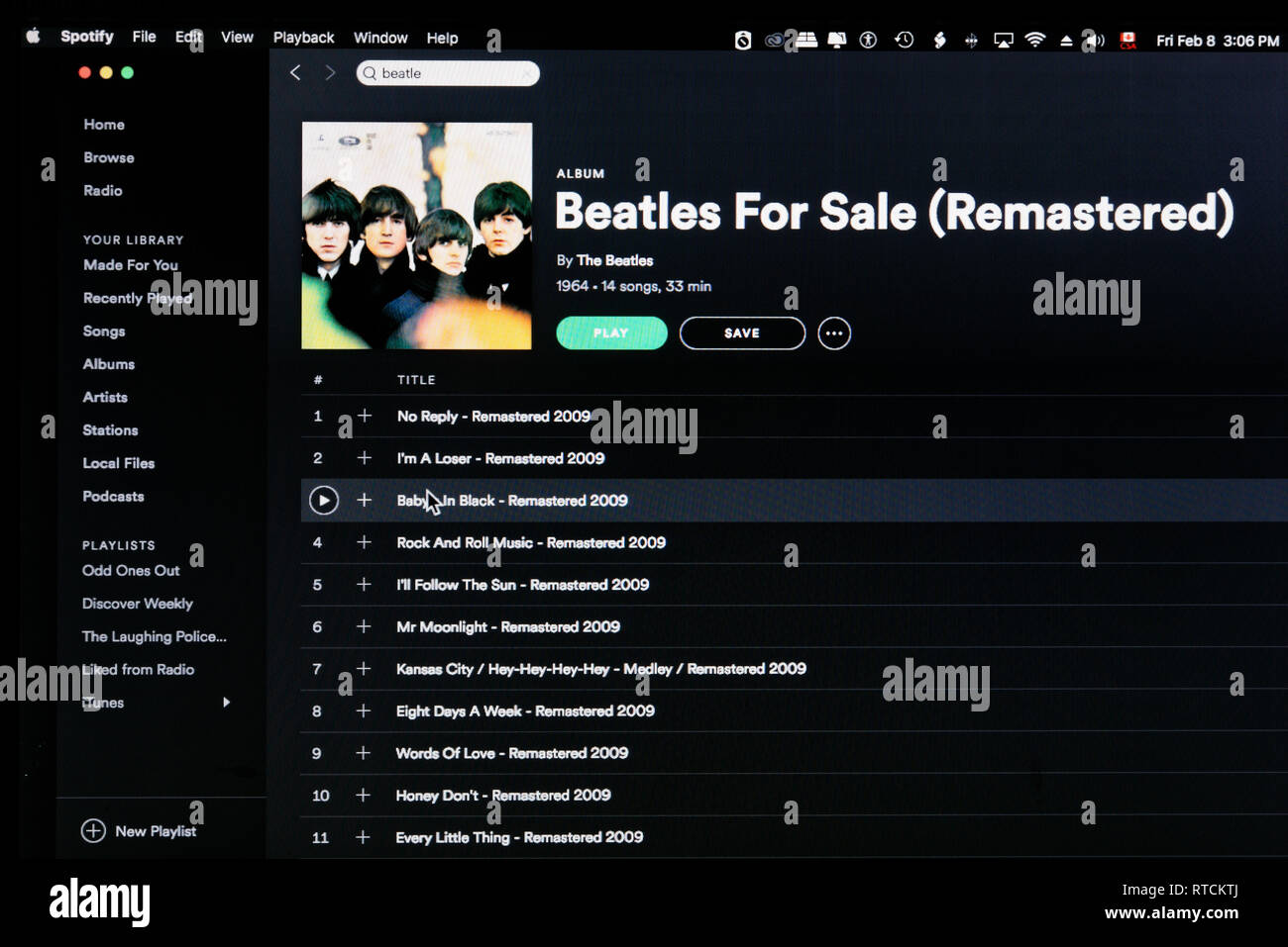 The Beatles album Beatles For Sale Spotify webpage Stock Photo - Alamy