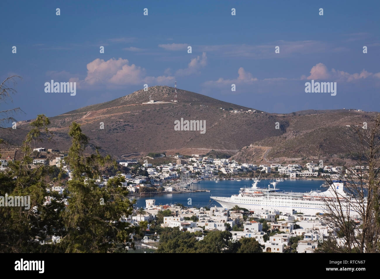 General view of Patmos harbour, Greece, Europe Stock Photo - Alamy