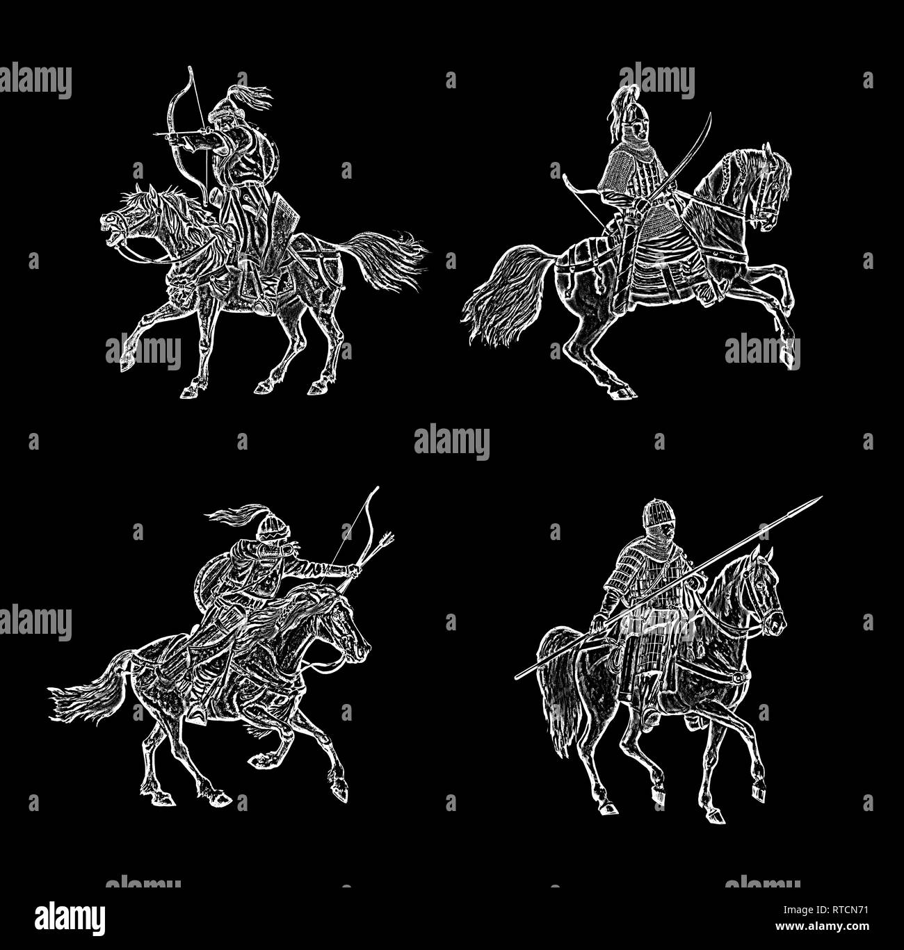 Medieval mounted knights. Heavy armored magyar (hungarian) riders Stock ...
