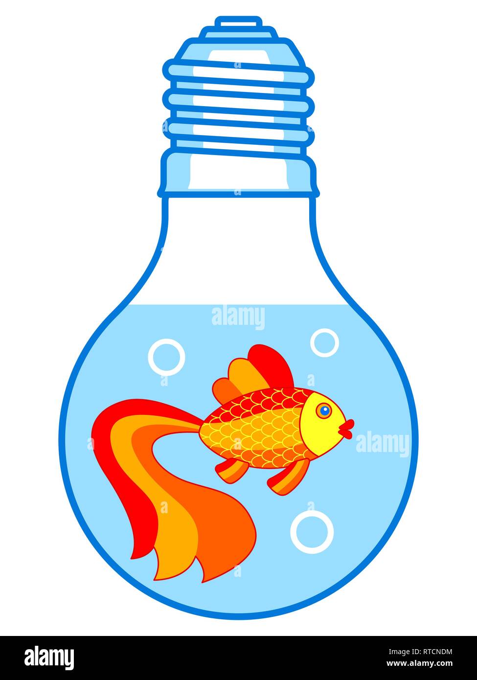 Illustration of the cartoon gold fish and aquarium in the shape of lamp ...