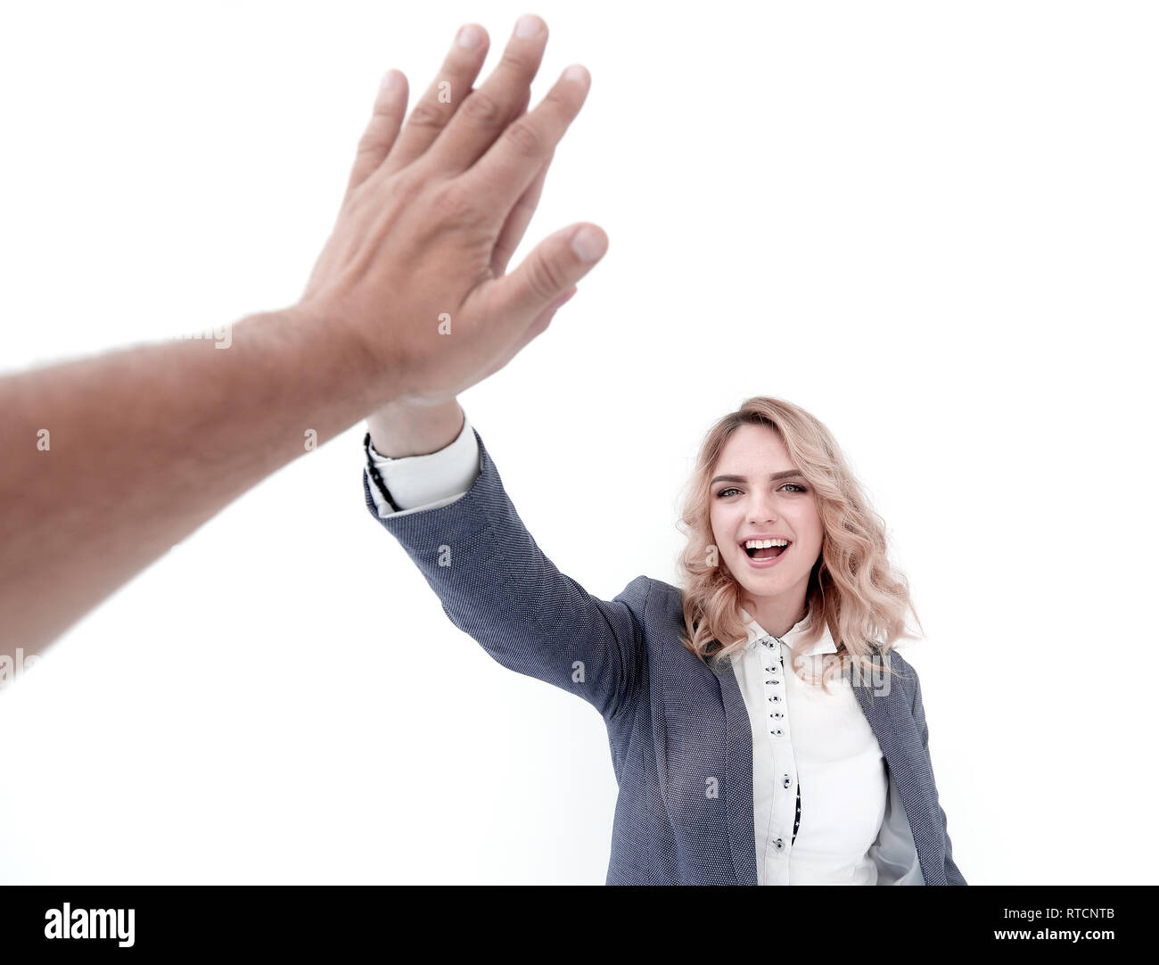 successful business woman giving a high five Stock Photo - Alamy