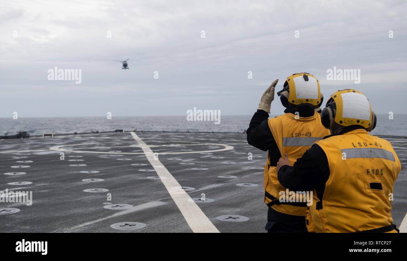 PACIFIC OCEAN (Feb. 14, 2019) Boatswain’s Mate 3rd Class Nicole Esparza ...