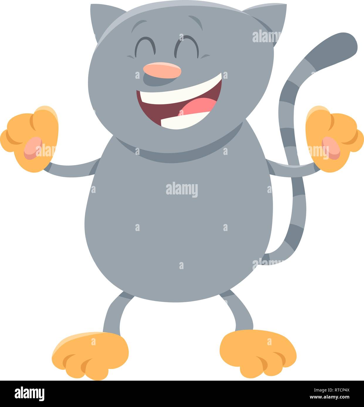 Cartoon Illustration of Happy Gray Cat or Kitten Animal Character Stock ...