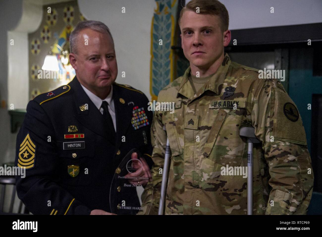 U.S. Army Sgt. Maj. Scott Hinton (left), Pacific Division (PACDIV) 84th ...