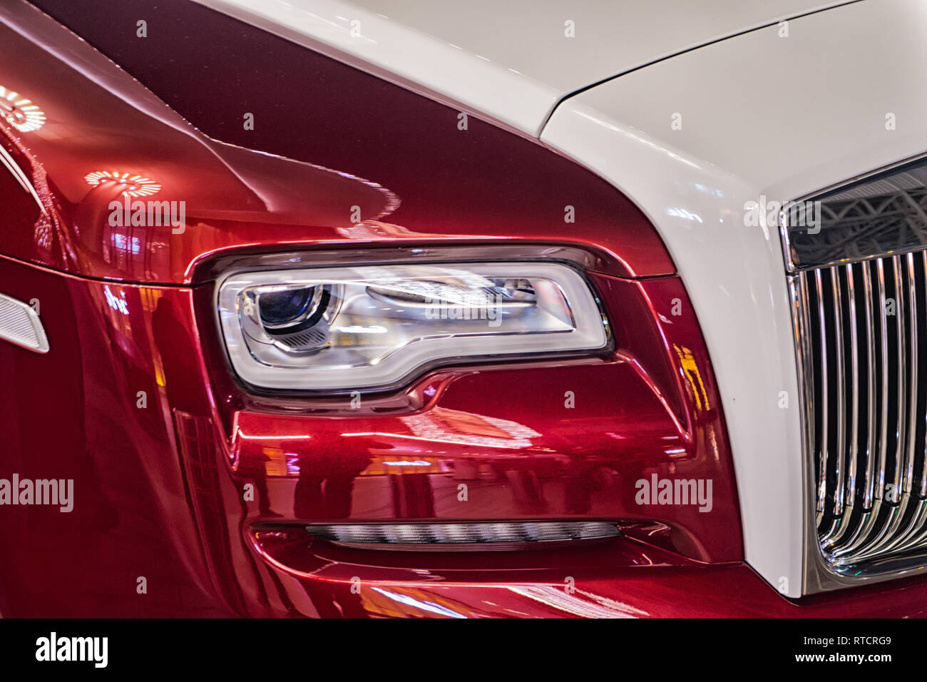 luxury car Rolls Royce Wraith next to Dubai mall. Rolls Royce is famous ...