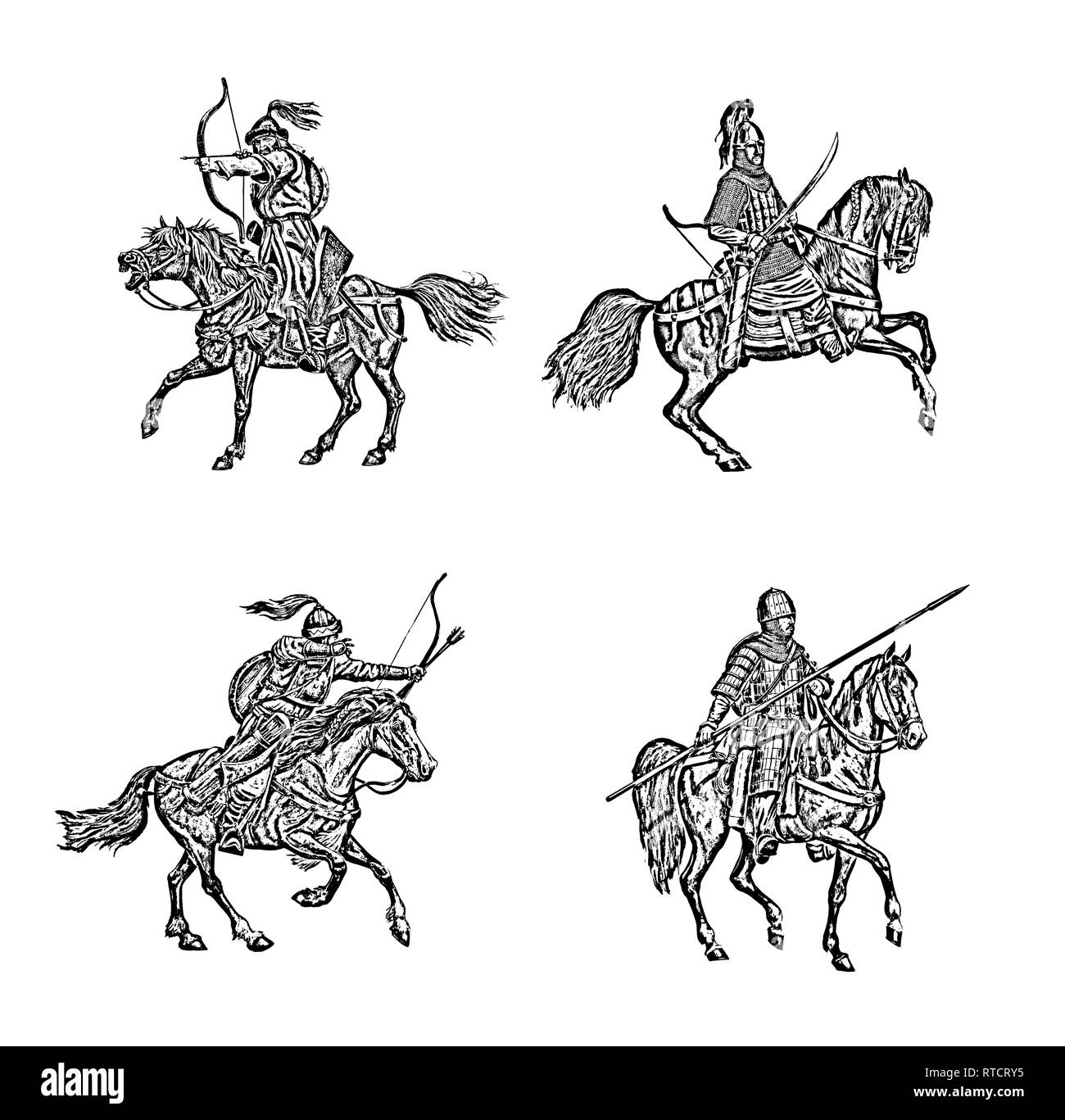 Medieval mounted knights. Heavy armored magyar (hungarian) riders Stock ...