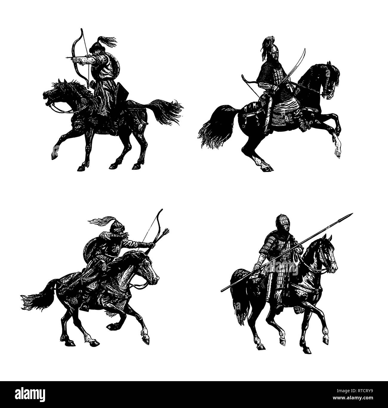 Medieval mounted knights. Heavy armored magyar (hungarian) riders Stock ...