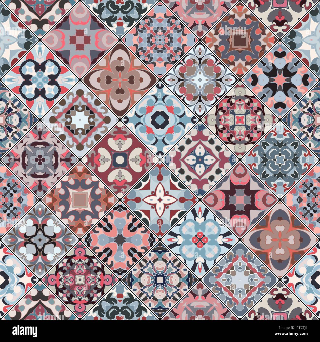 Set of seamless abstract patterns. Colorful tiles background in ...