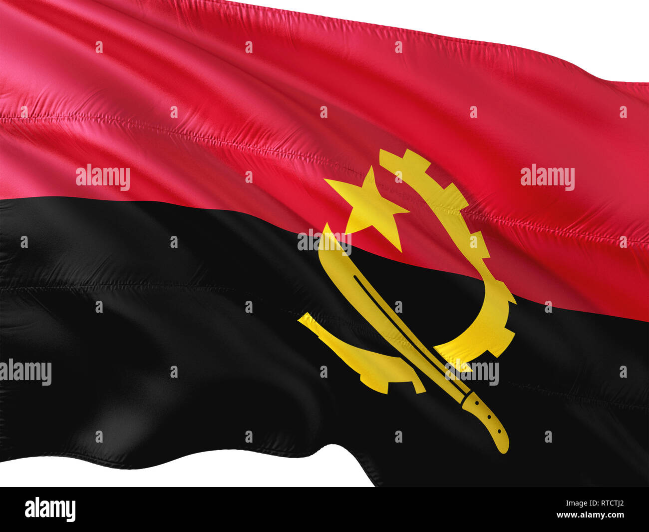 Flag of Angola waving in the wind, isolated white background Stock ...