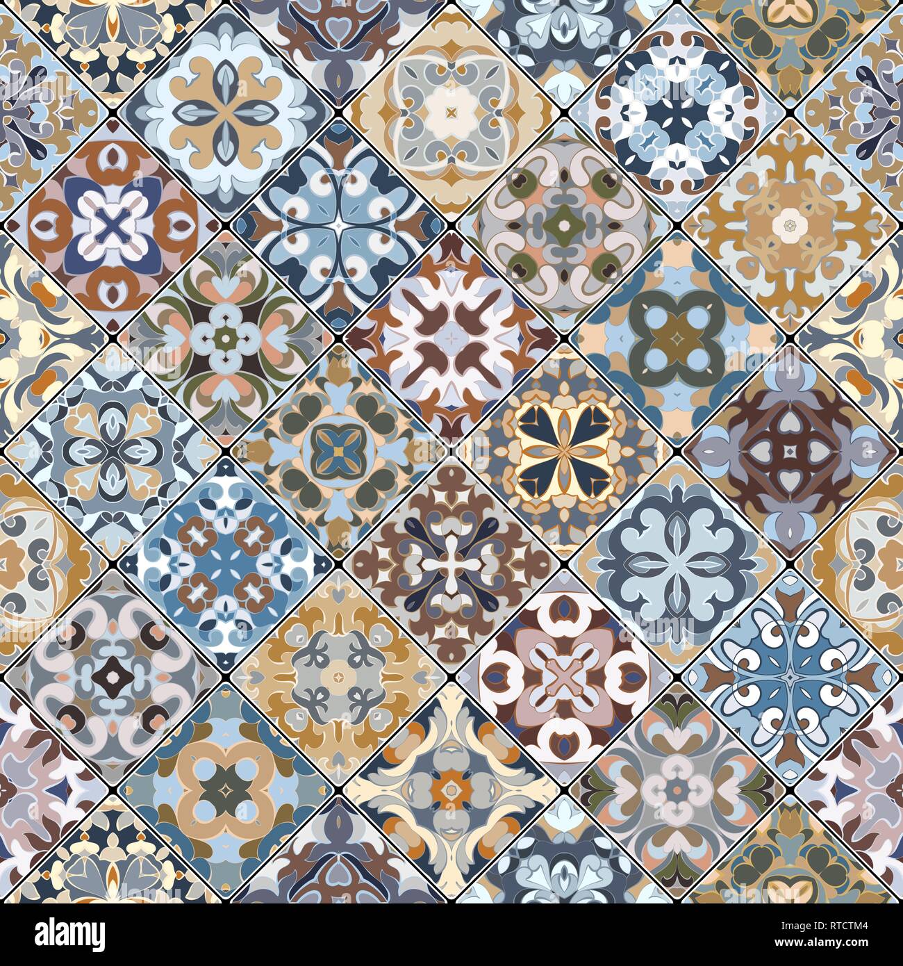 Set of seamless abstract patterns. Colorful tiles background in ...