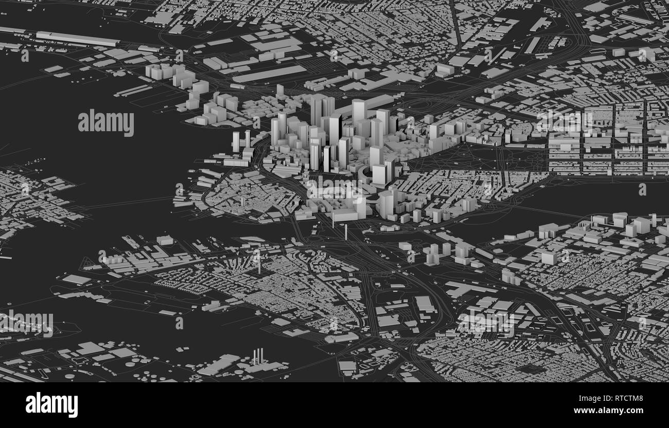 Satellite view of Boston, map of the city with house and building ...