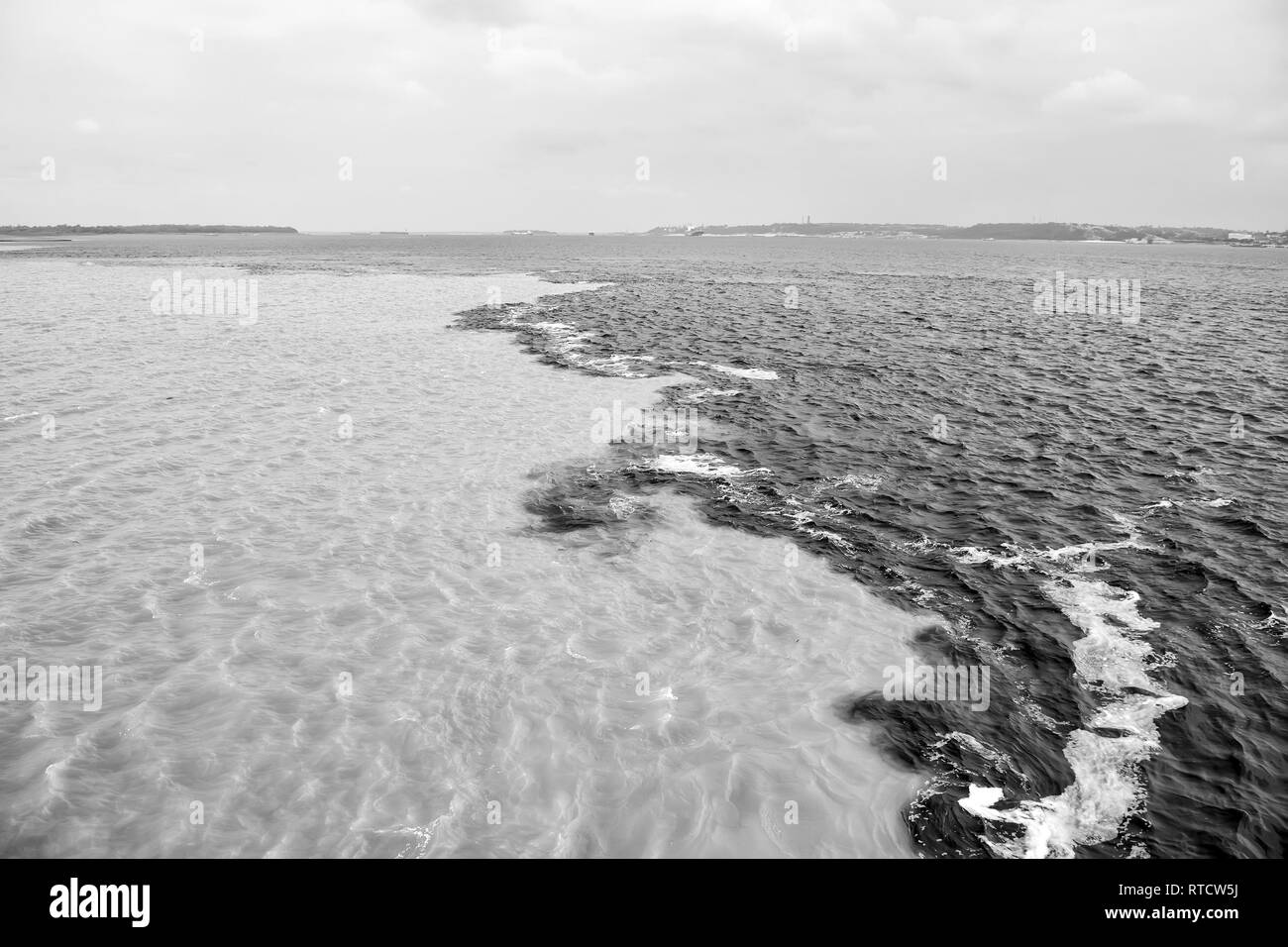 water meeting in brazil -amazon river with rio del negro clean and ...
