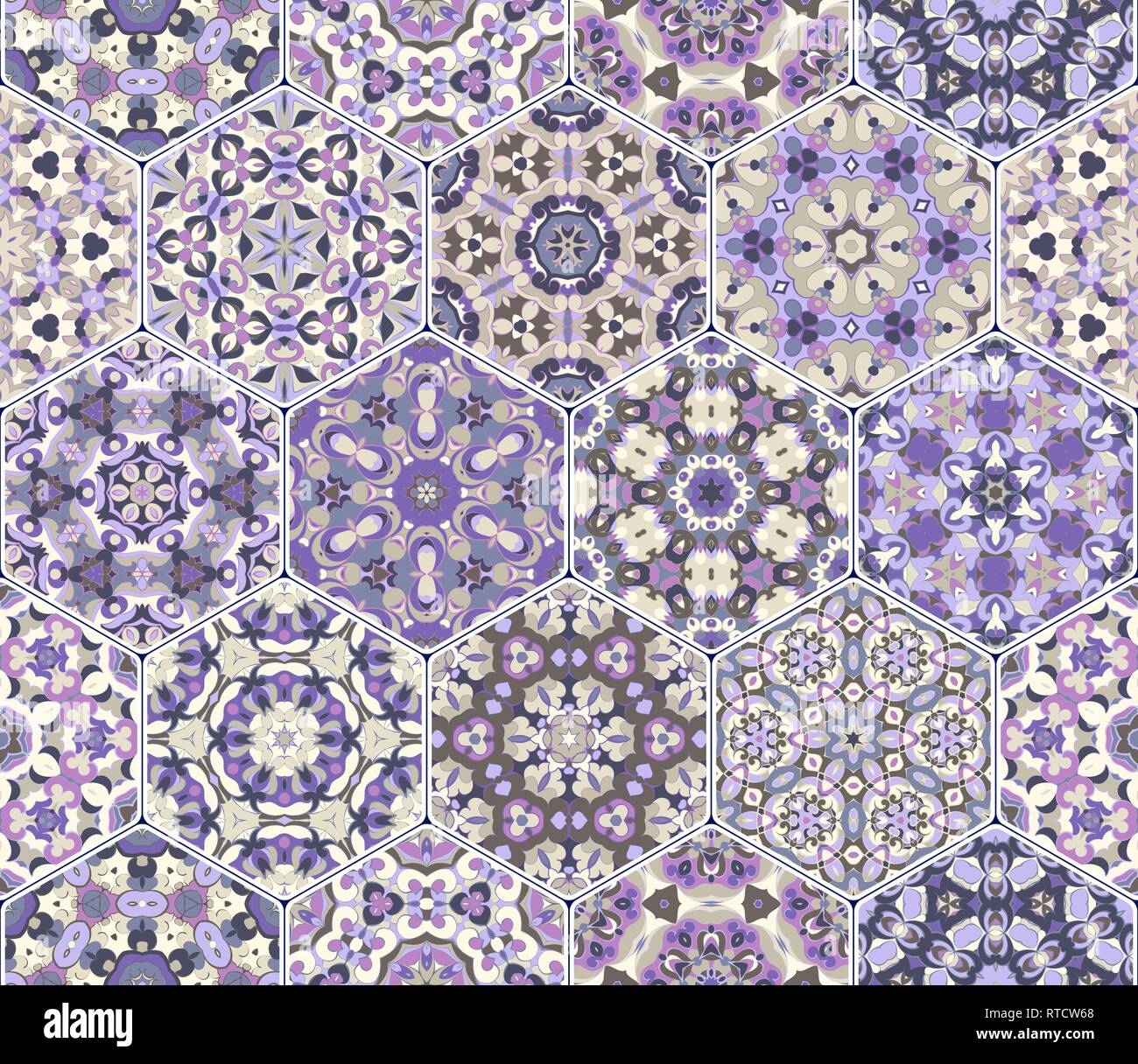 A rich set of lilac hexagonal ceramic tiles. Colorful elements in ...