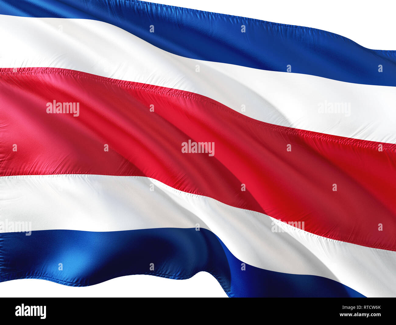 Flag of Costa Rica waving in the wind, isolated white background Stock ...