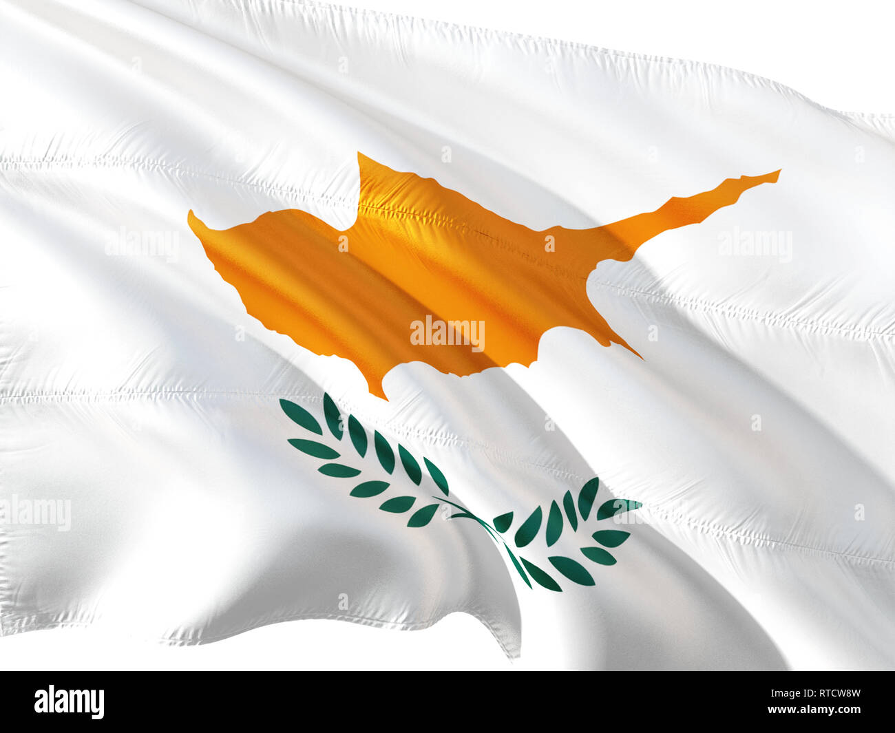 Flag of Cyprus waving in the wind, isolated white background Stock ...