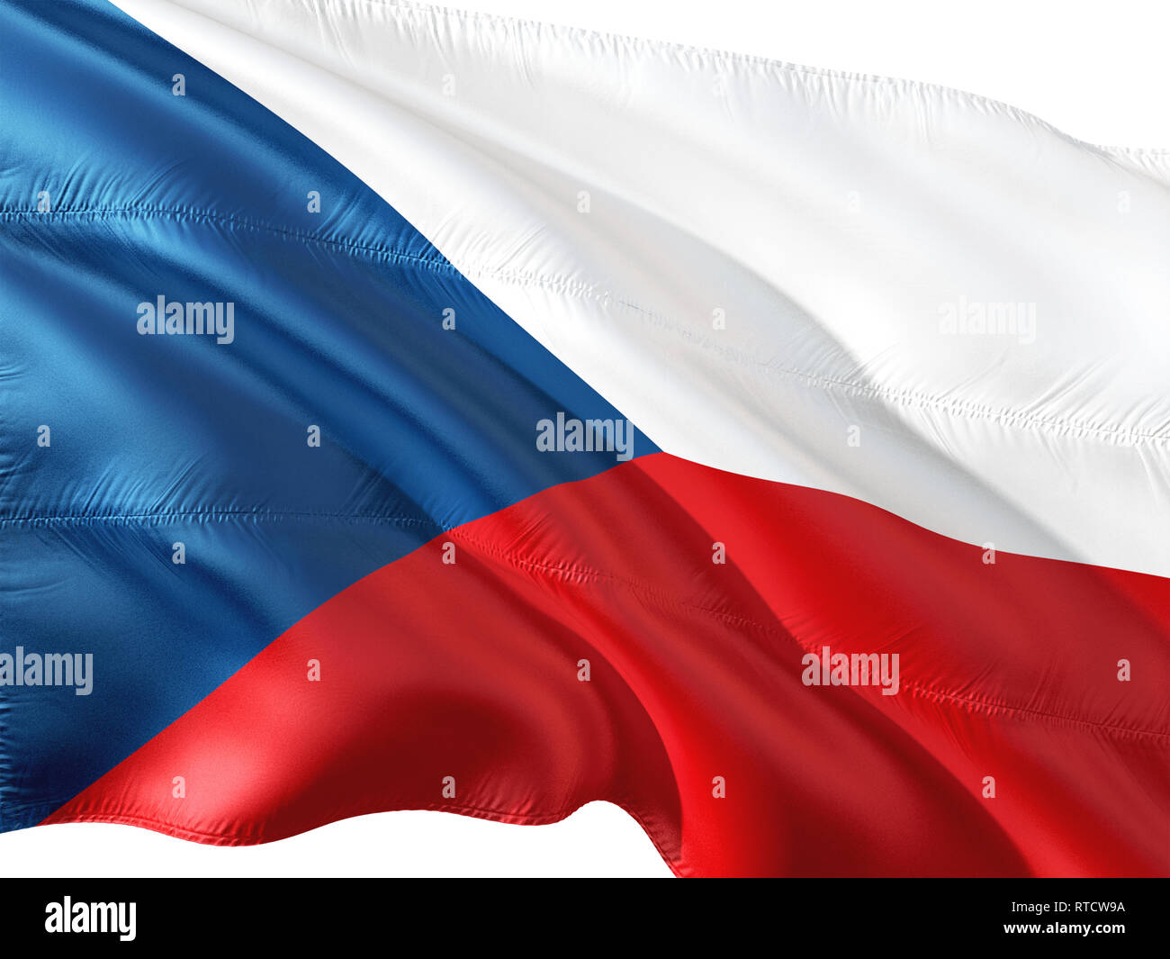 Flag of Czech Republic waving in the wind, isolated white background ...