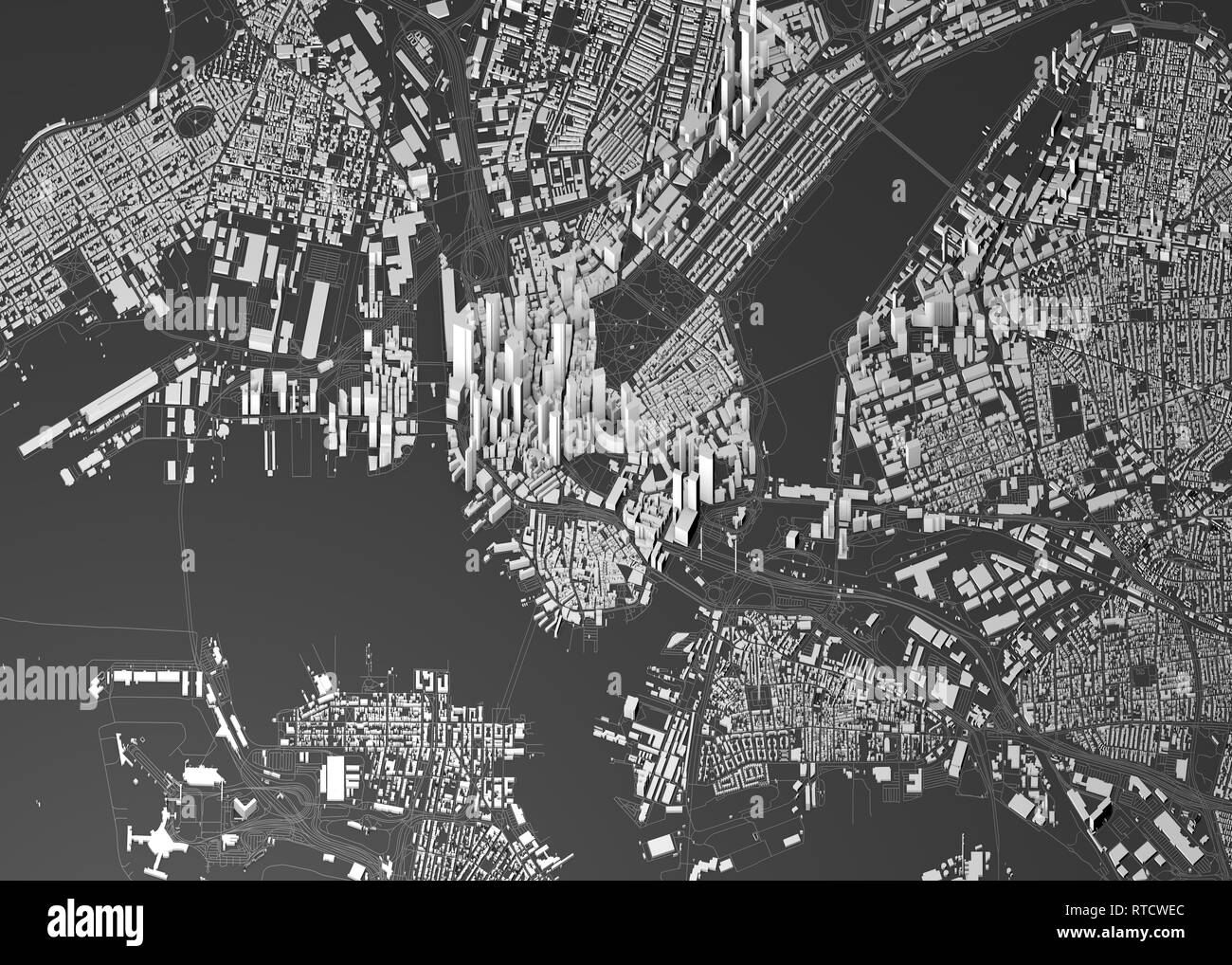 Satellite view of Boston, map of the city with house and building ...