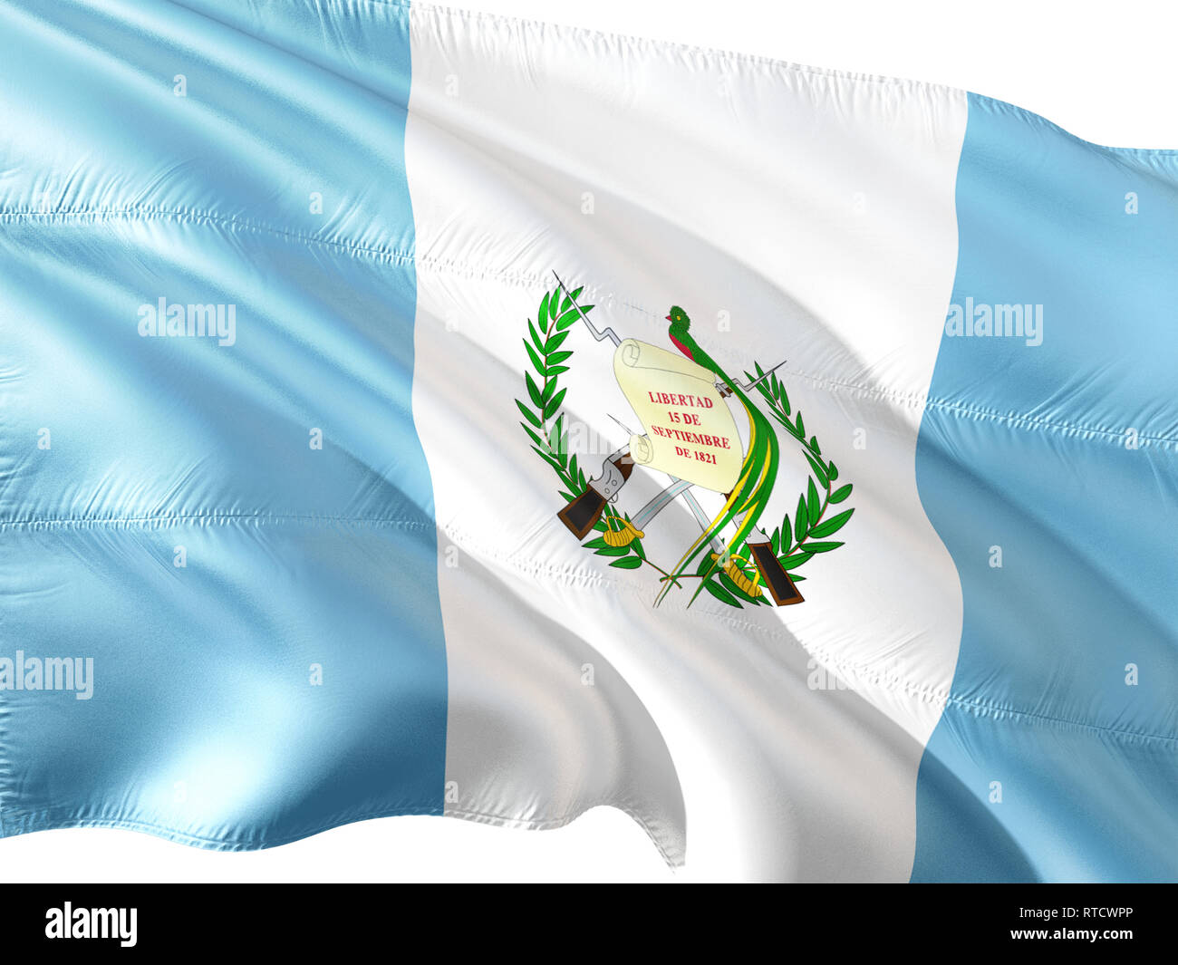 Flag of Guatemala waving in the wind, isolated white background Stock ...