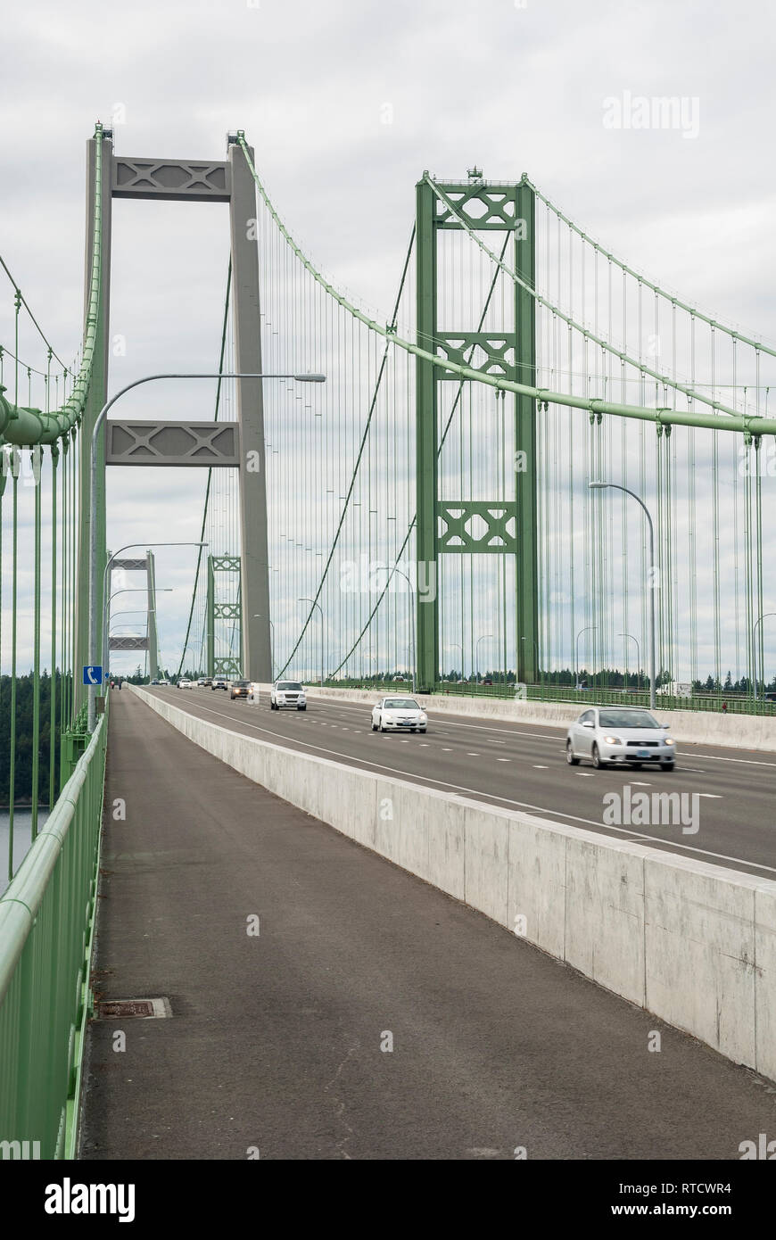 View of the Tacoma Narrows Bridge from Tacoma, Washington Stock Photo ...