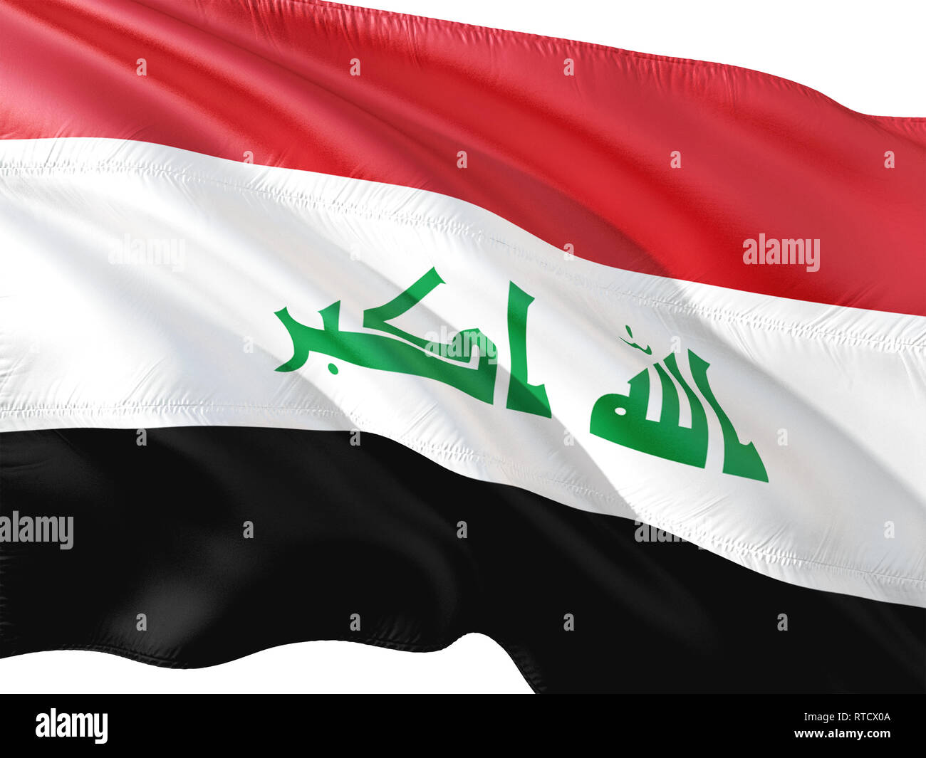 Flag of Iraq waving in the wind, isolated white background Stock Photo ...