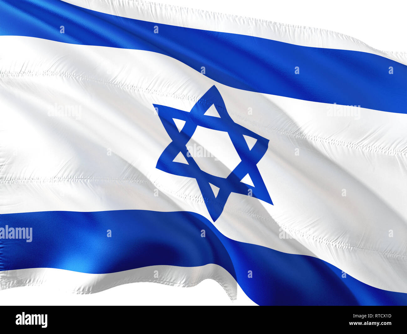Flag of Israel waving in the wind, isolated white background Stock ...