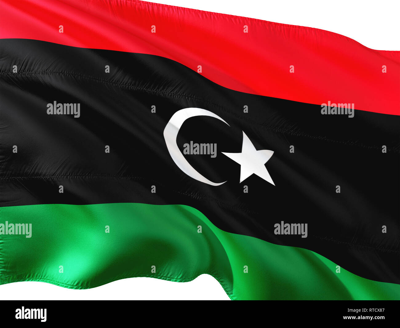 Flag of Libya waving in the wind, isolated white background Stock Photo ...