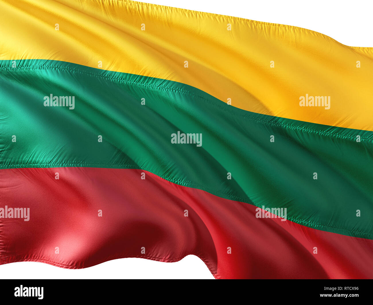 Flag of Lithuania waving in the wind, isolated white background Stock ...