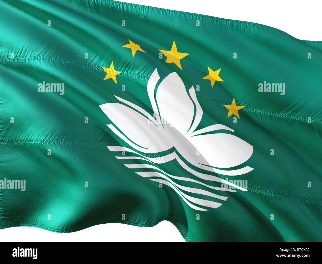 Flag of Macao waving in the wind, isolated white background Stock Photo ...