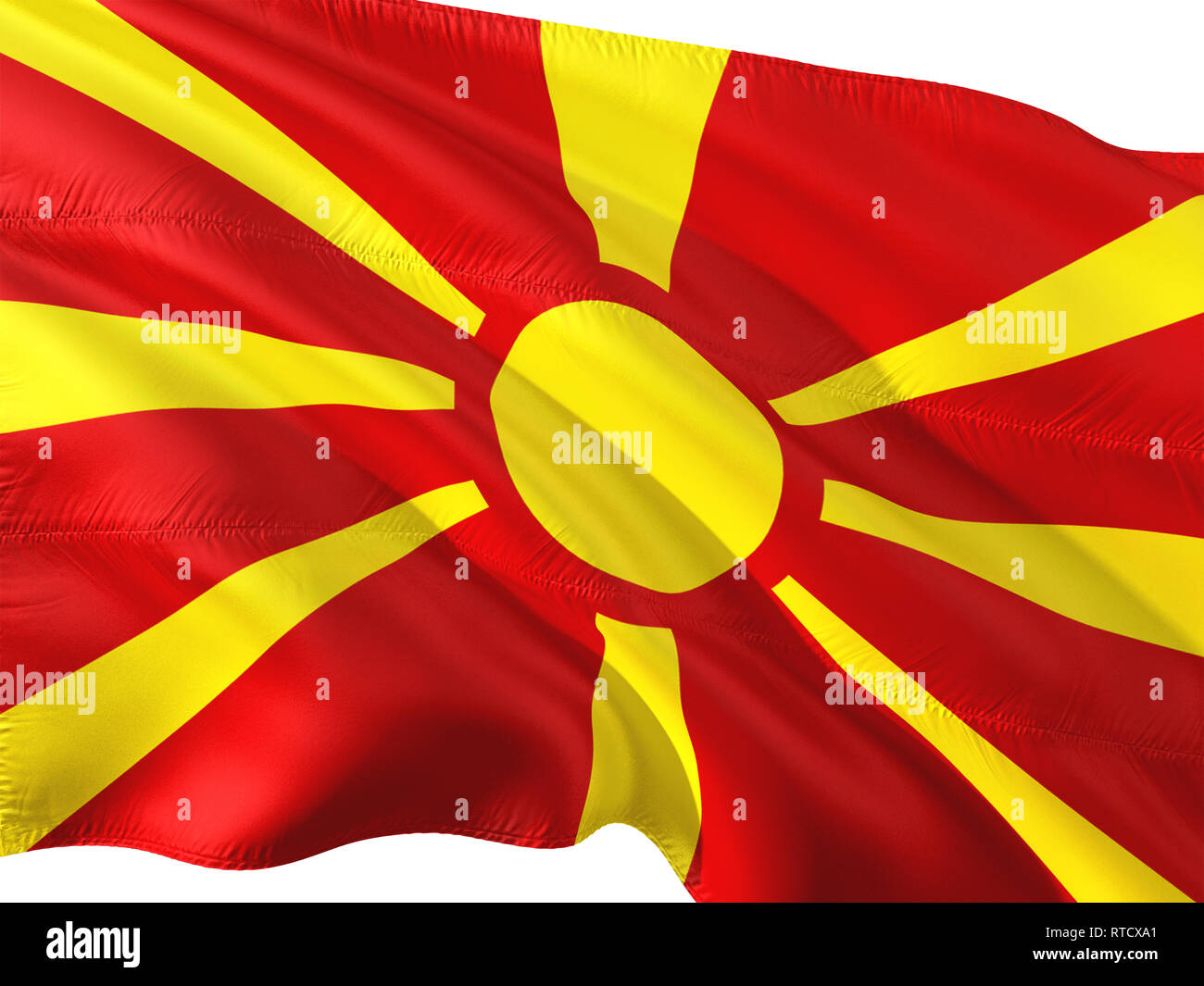 Flag of Macedonia waving in the wind, isolated white background Stock ...