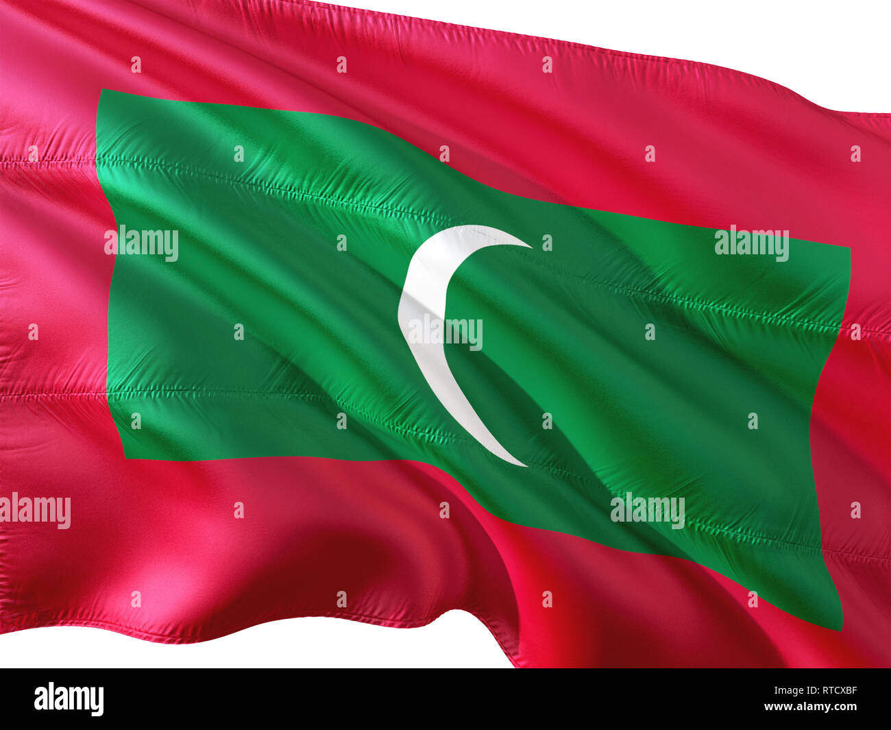 Flag of Maldives waving in the wind, isolated white background Stock ...