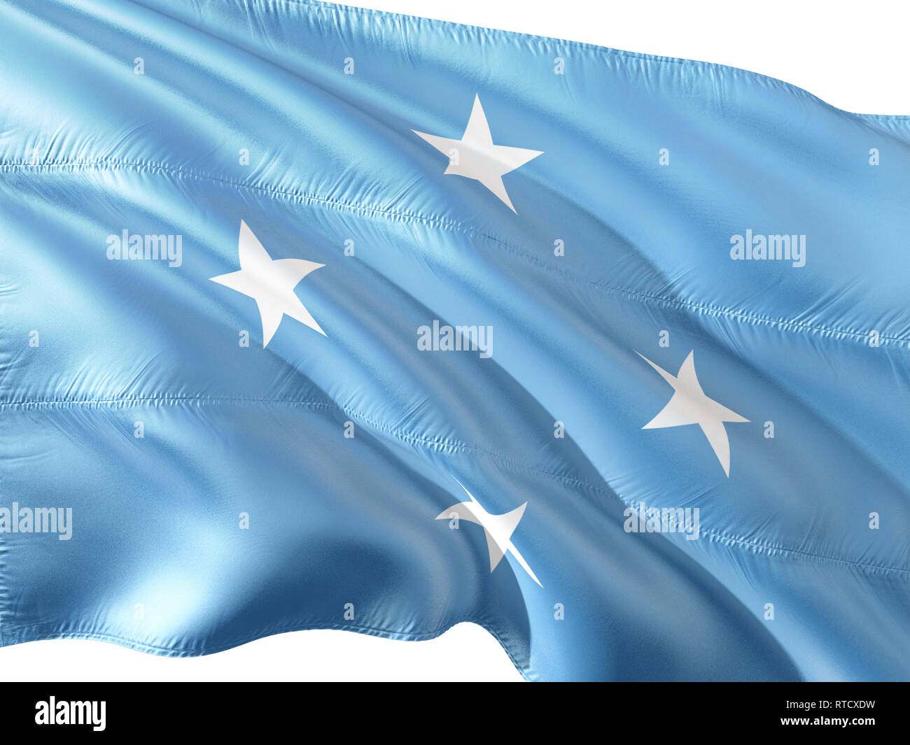 Flag of Federated States of Micronesia waving in the wind, isolated ...
