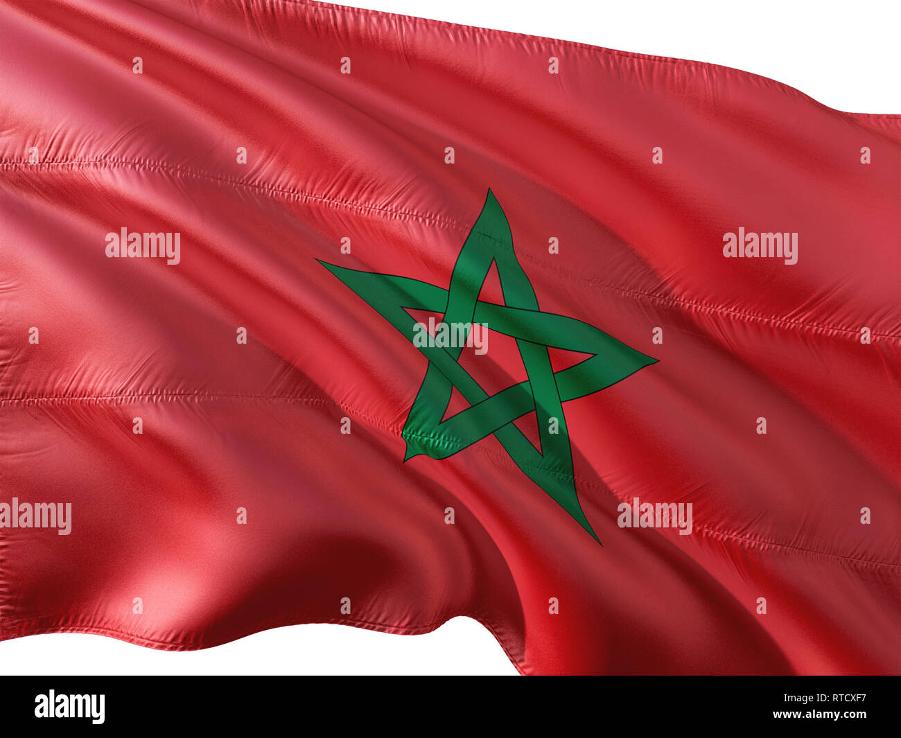Flag of Morocco waving in the wind, isolated white background Stock ...