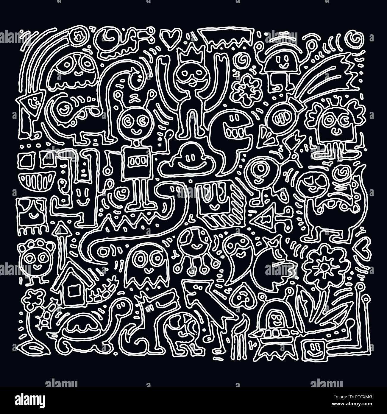 Cartoon cute doodles hand drawn grunge illustration. Line art scribble ...