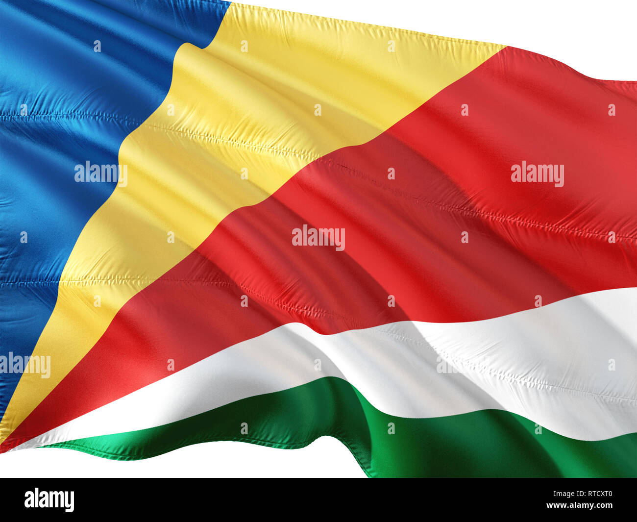 Flag of Seychelles waving in the wind, isolated white background Stock ...
