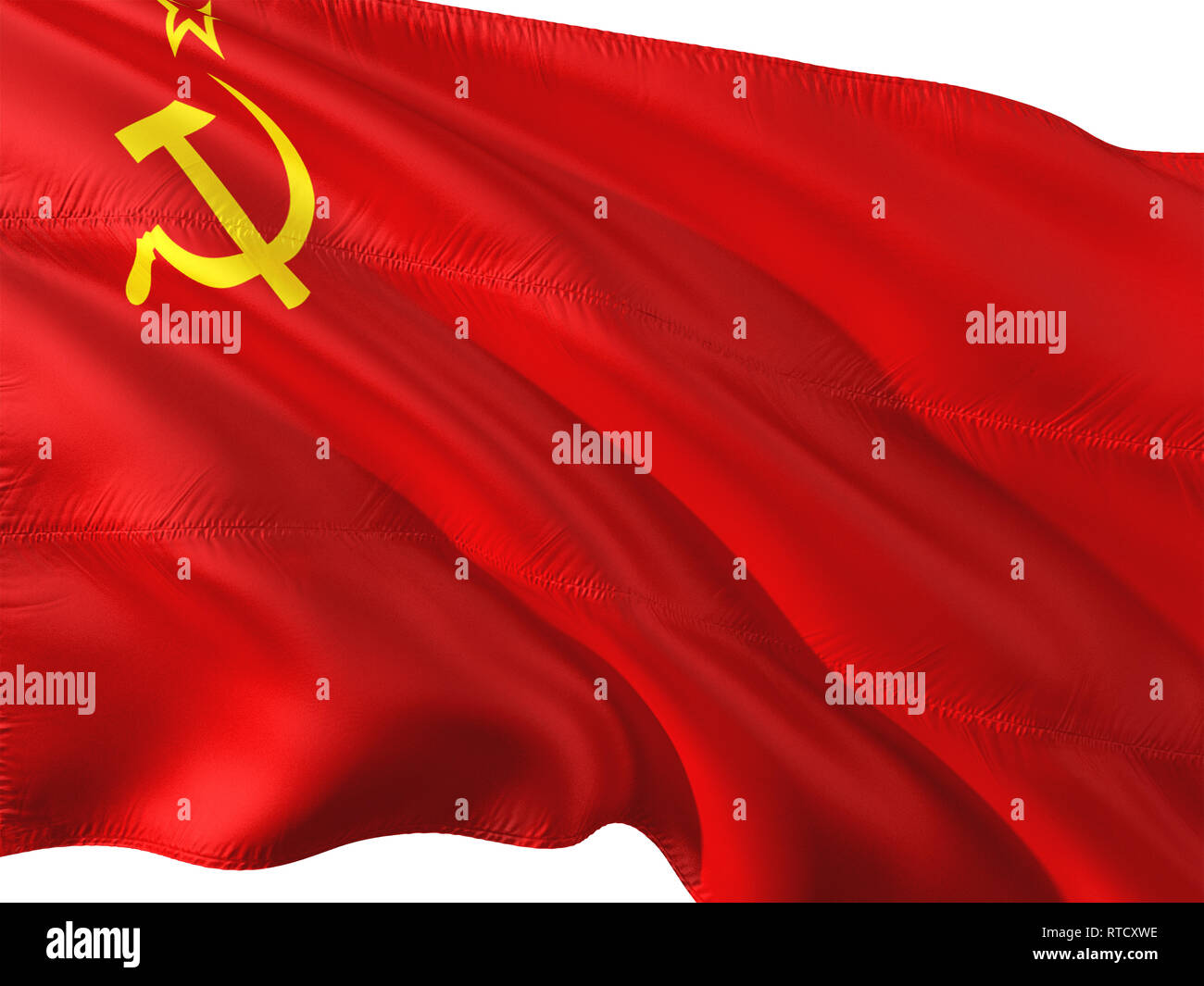 Flag of Soviet Union waving in the wind, isolated white background ...