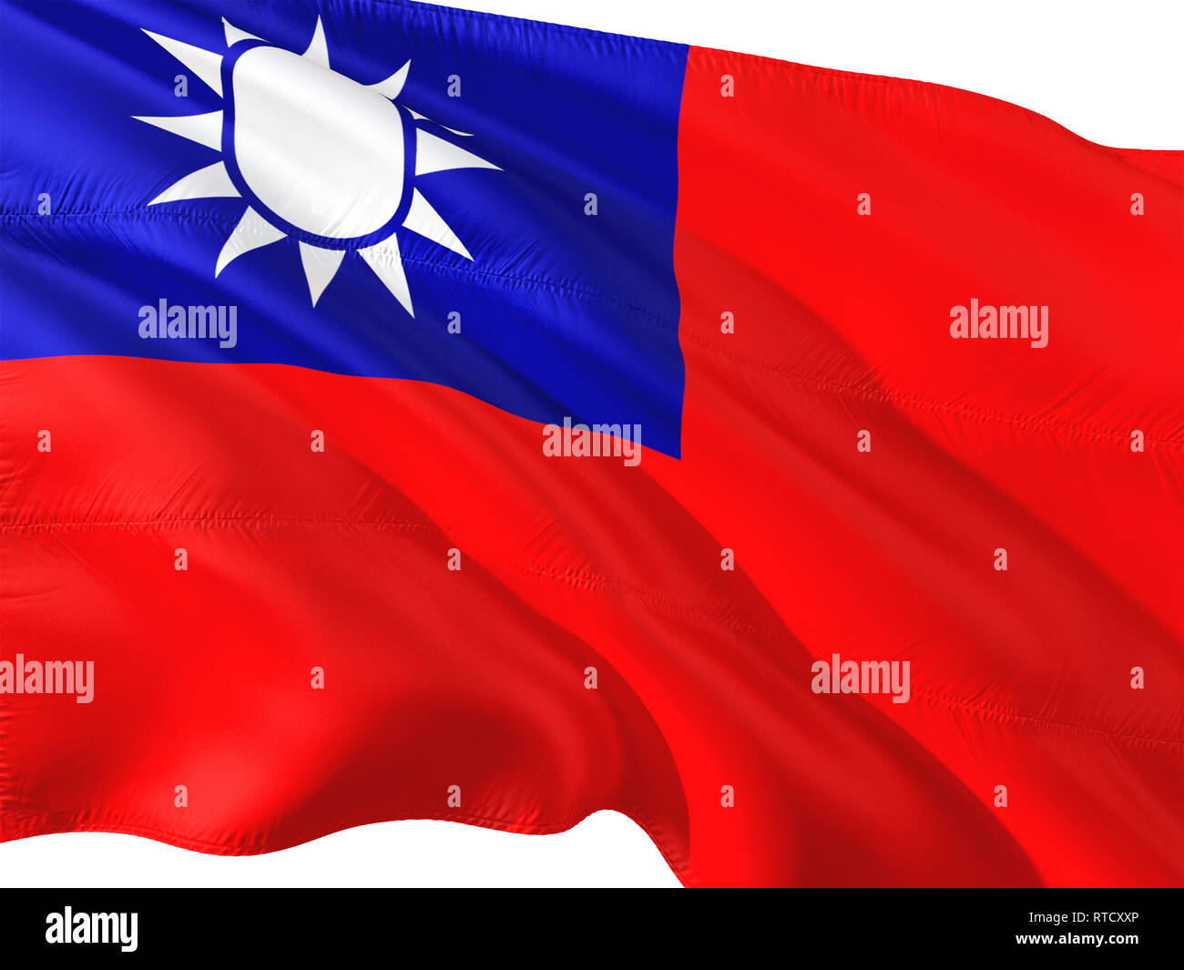 Flag of Taiwan waving in the wind, isolated white background Stock ...