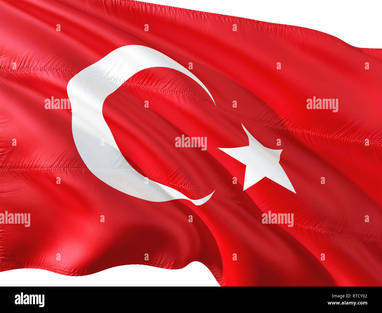 Flag of Turkey waving in the wind, isolated white background Stock ...