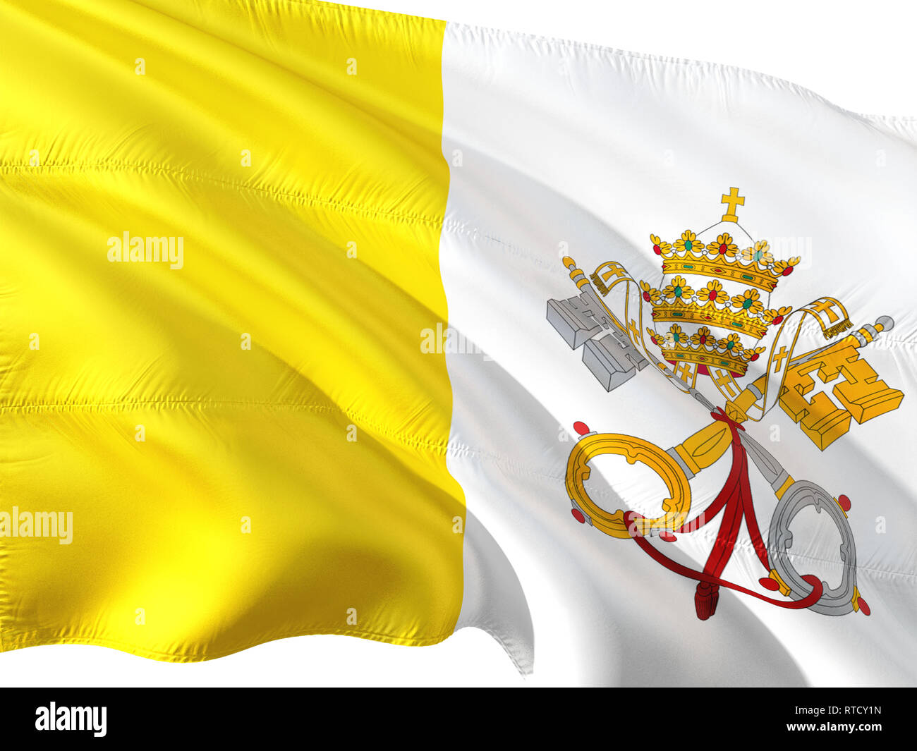 Flag of Vatican City (Holy See) waving in the wind, isolated white ...