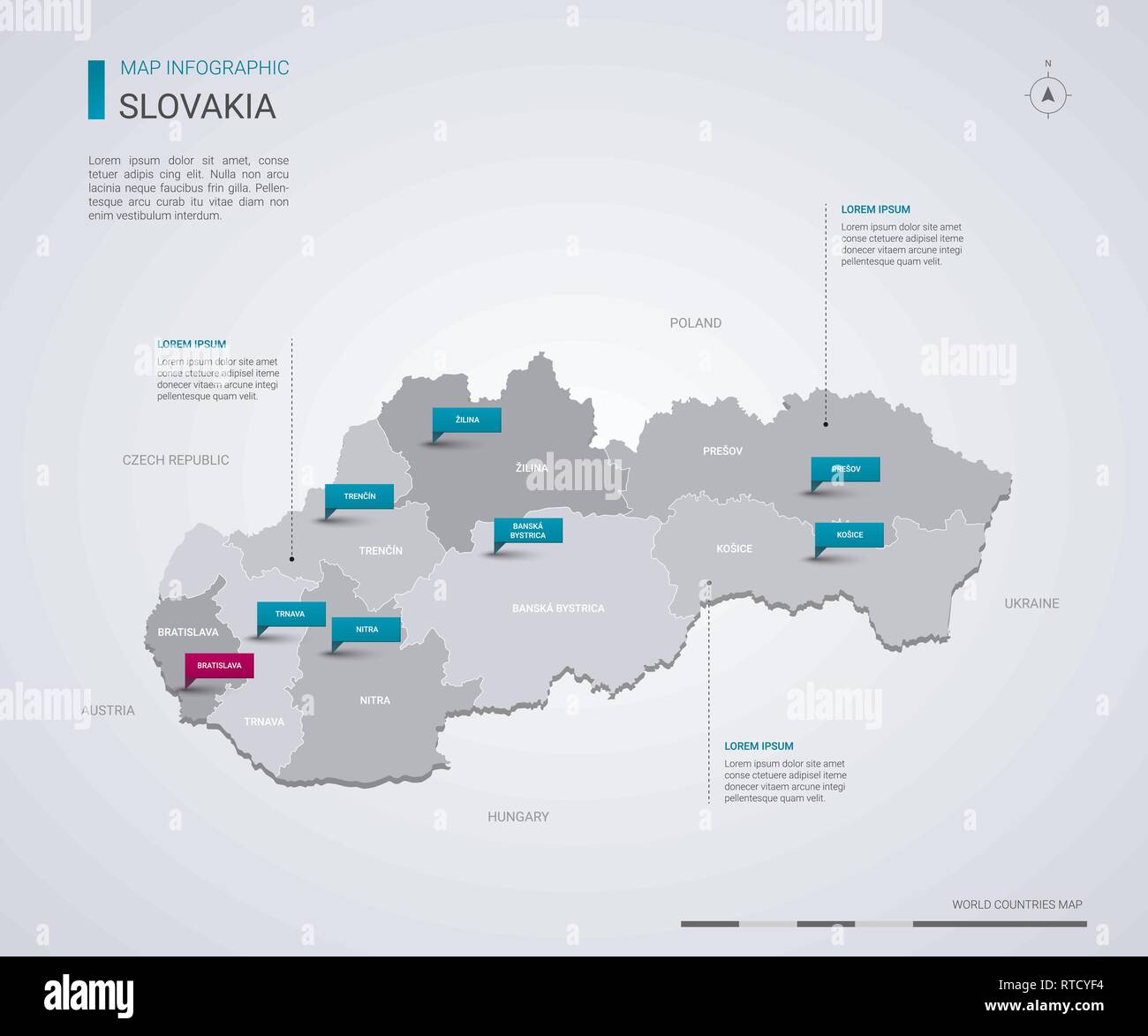 Slovakia vector map with infographic elements, pointer marks. Editable ...