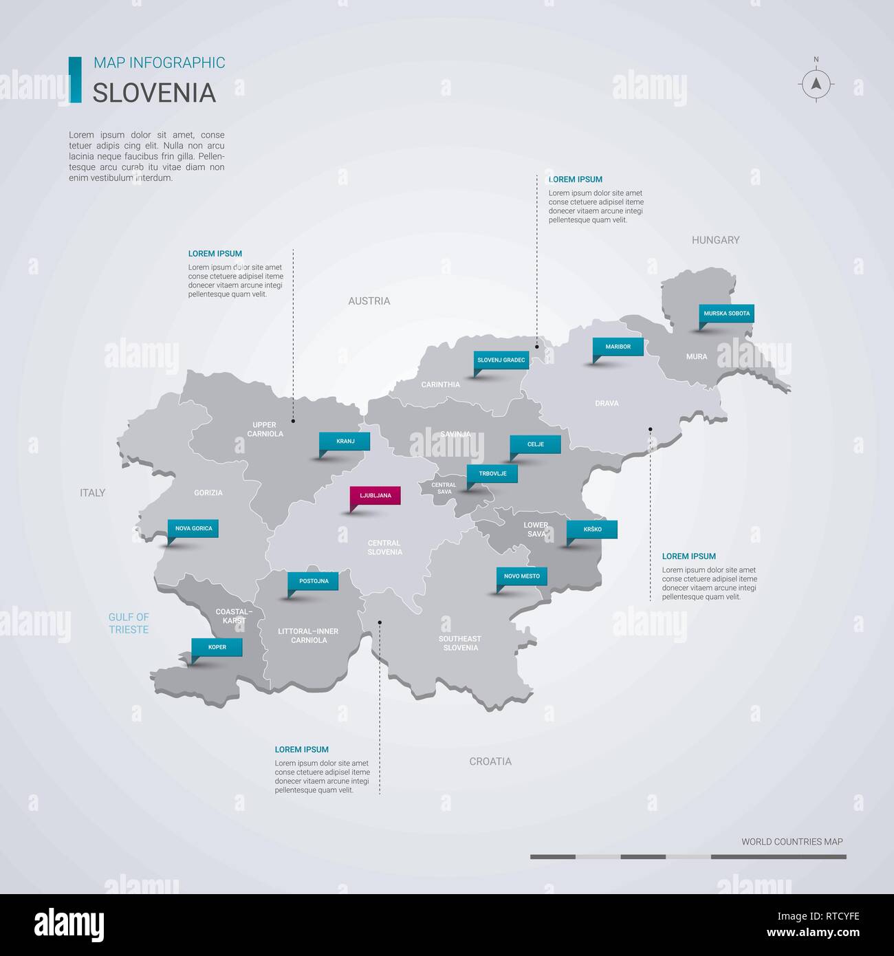 Slovenia vector map with infographic elements, pointer marks. Editable ...