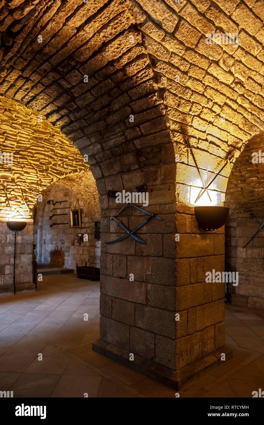 Stone arches, castle keep, Bamburgh Castle, Bamburgh, England, United ...