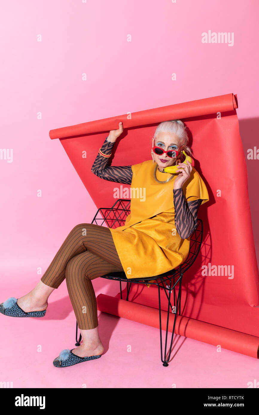 Creative blonde female person looking at camera Stock Photo - Alamy