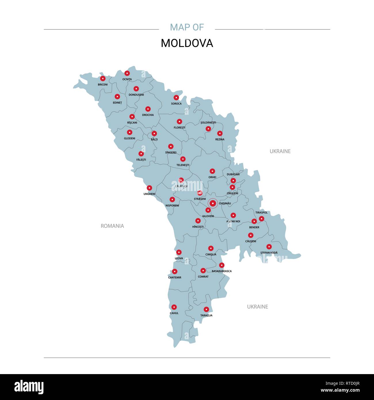 Moldova Vector Map Editable Template With Regions Cities Red Pins