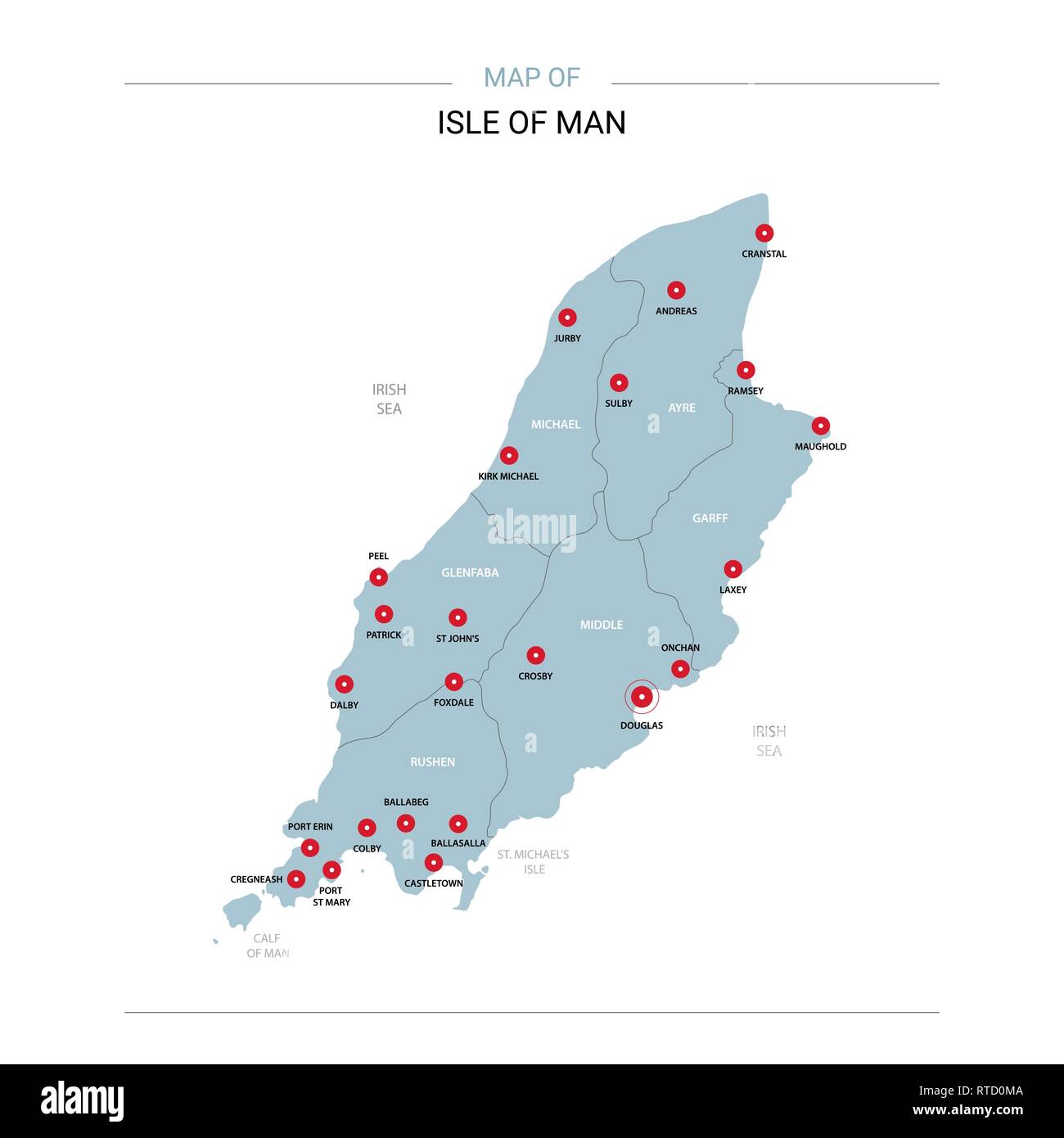 Isle Of Man Vector Map Editable Template With Regions Cities Red