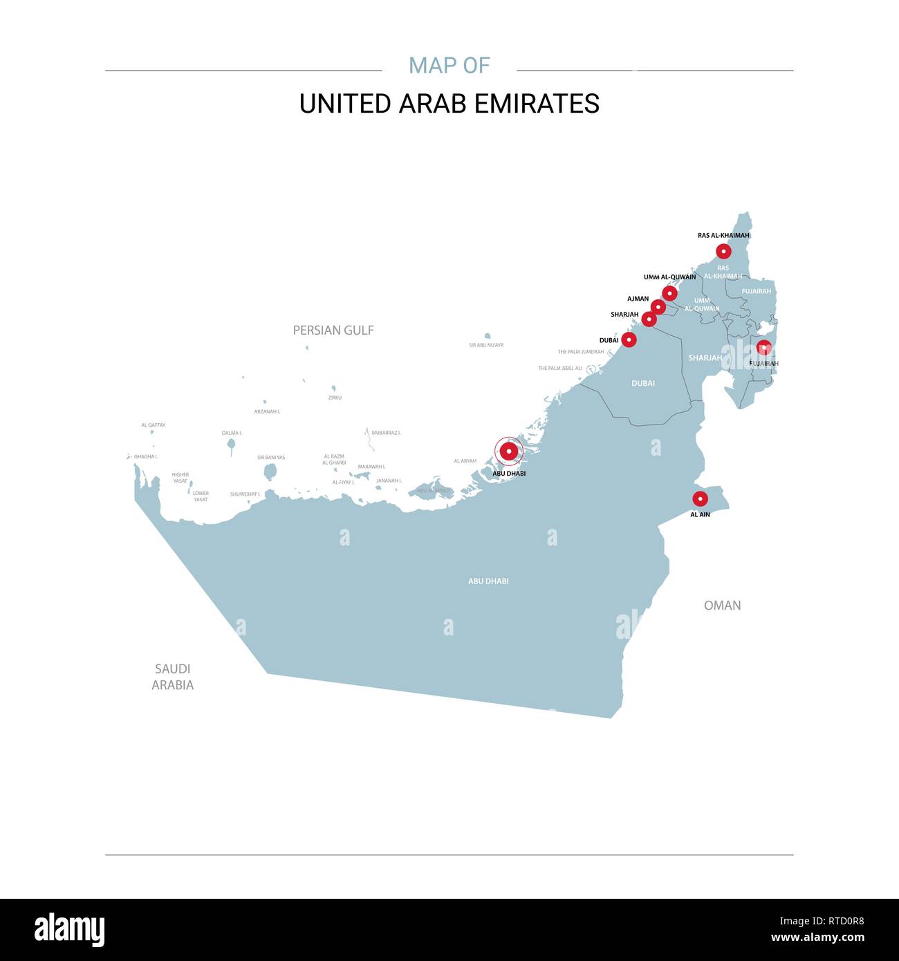 United Arab Emirates vector map. Editable template with regions, cities ...