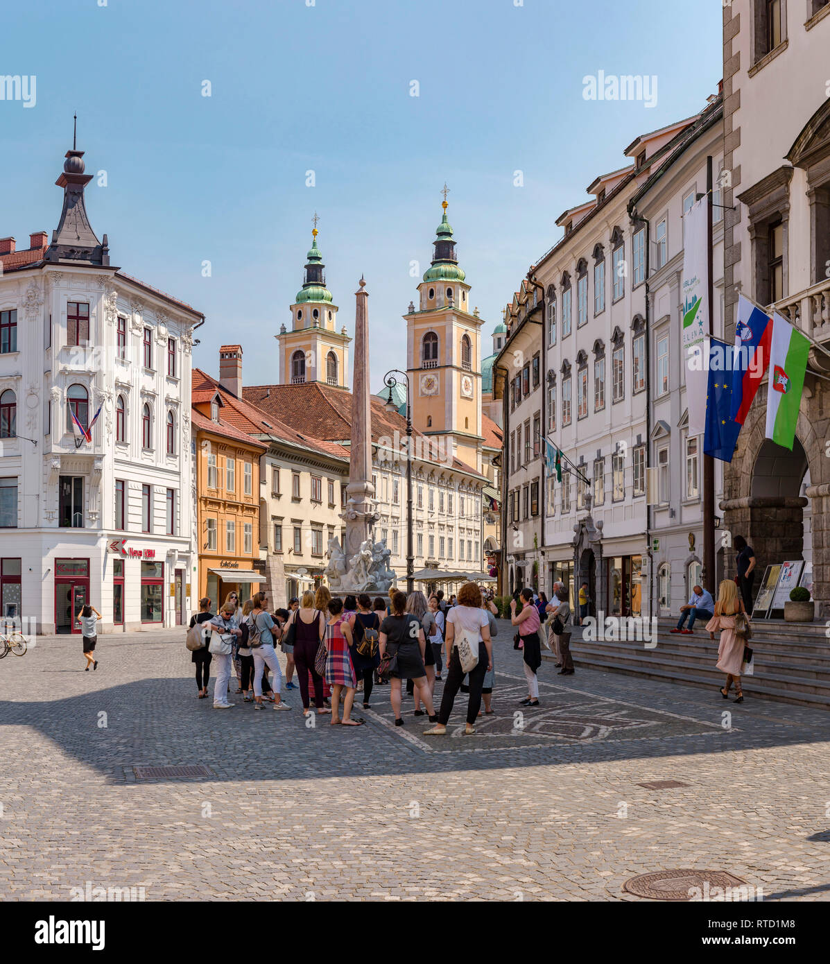 The town hall and the cathedral of Saint Nocholas, Ljubljana, Slovenien ...