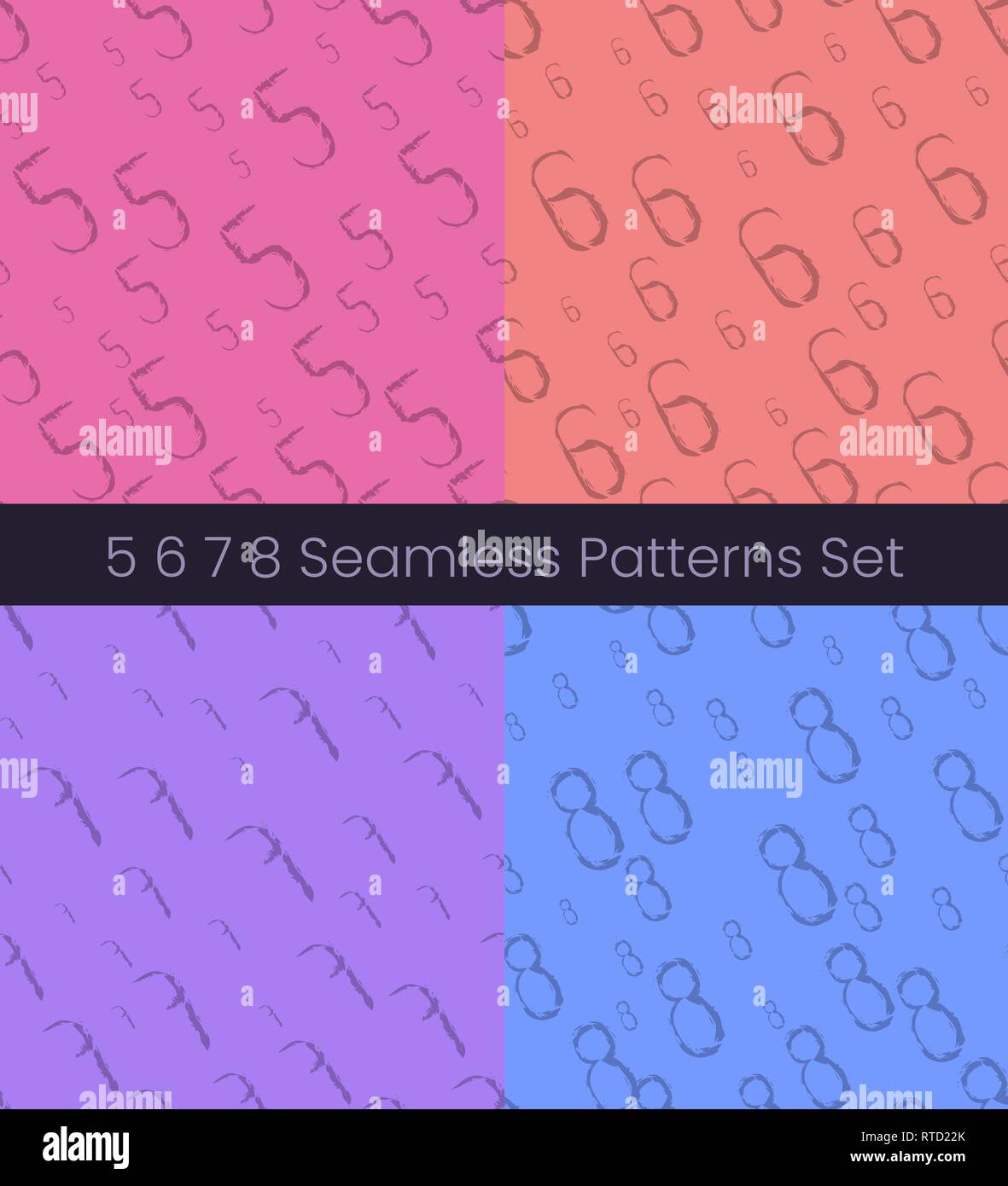 5 6 7 8 number seamless patterns set. Numbers colorful vector ...