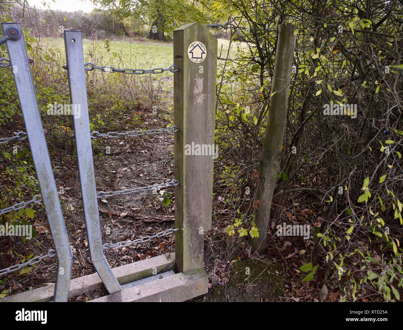 Path and right of way metal stile on a Kent countryside walking ...