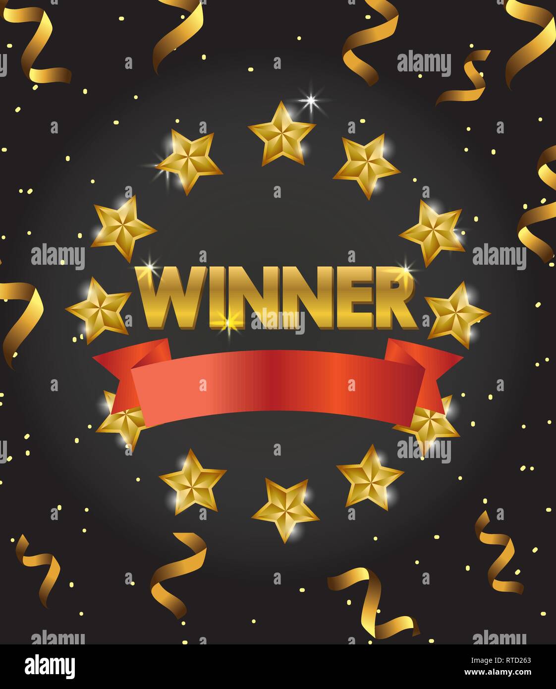 stars with ribbon and confetti to champion celebration Stock Vector ...